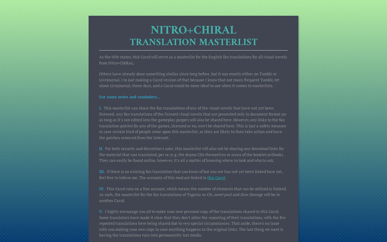 Nitro+CHiRAL: Translation Masterlist (Part 2)